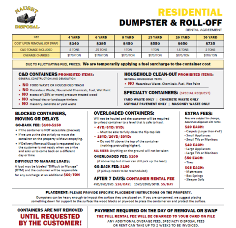 Residential Dumpster Rental Agreement - Nauset Disposal